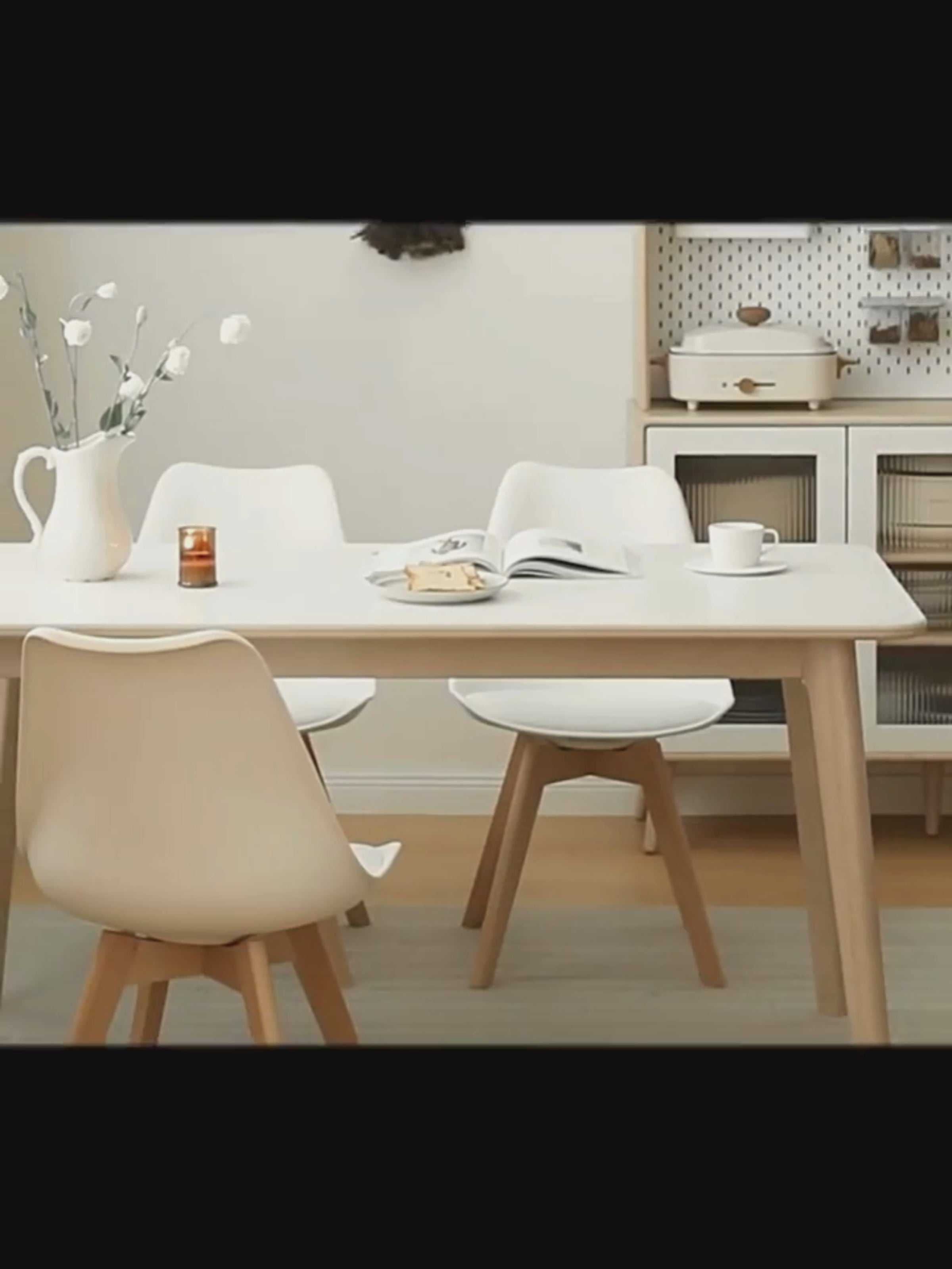 Beech, Rubberwood Solid Wood Dining Table With Rock Slab Surface