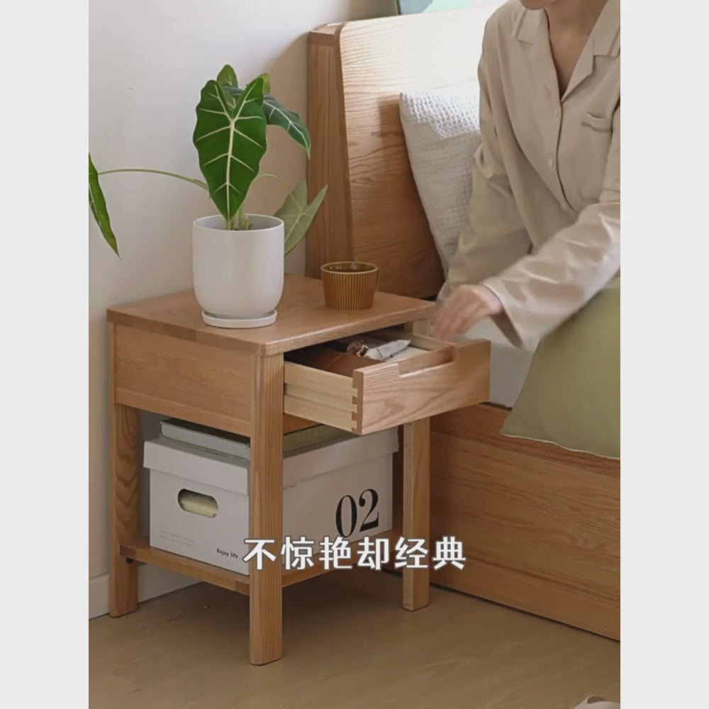 Oak, Beech Solid Wood, Solid RubberWood Nightstand.