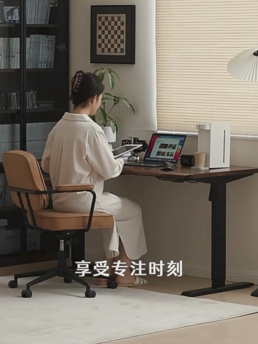 Intelligent Electric Elevating Table Black Walnut Wooden Desk Standing ...