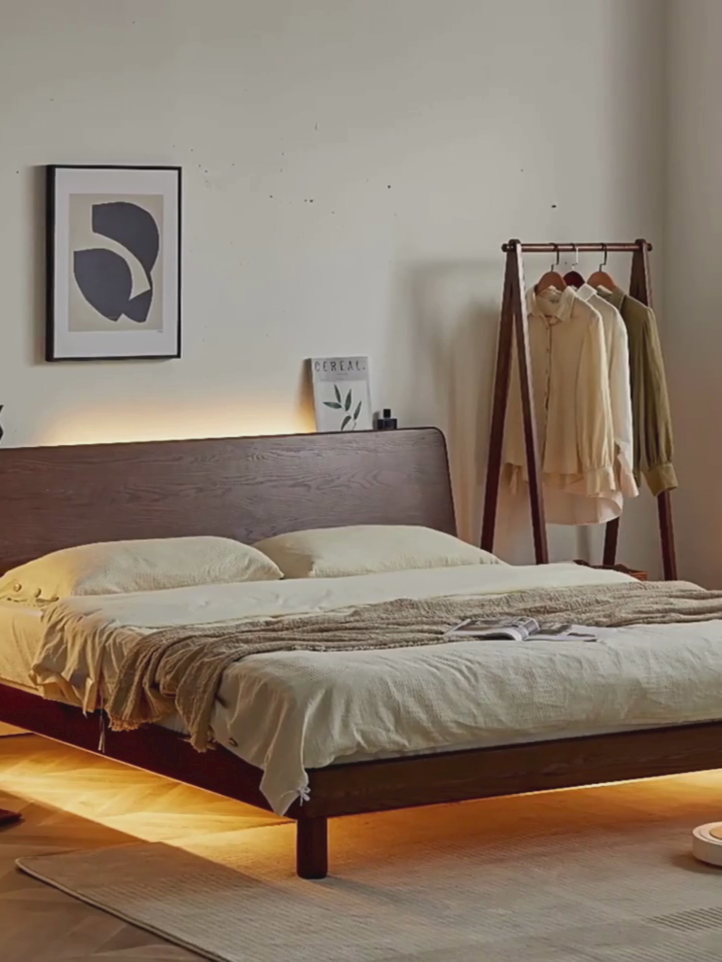 solid wood bed modern minimalist oak walnut color bed Nordic small ...