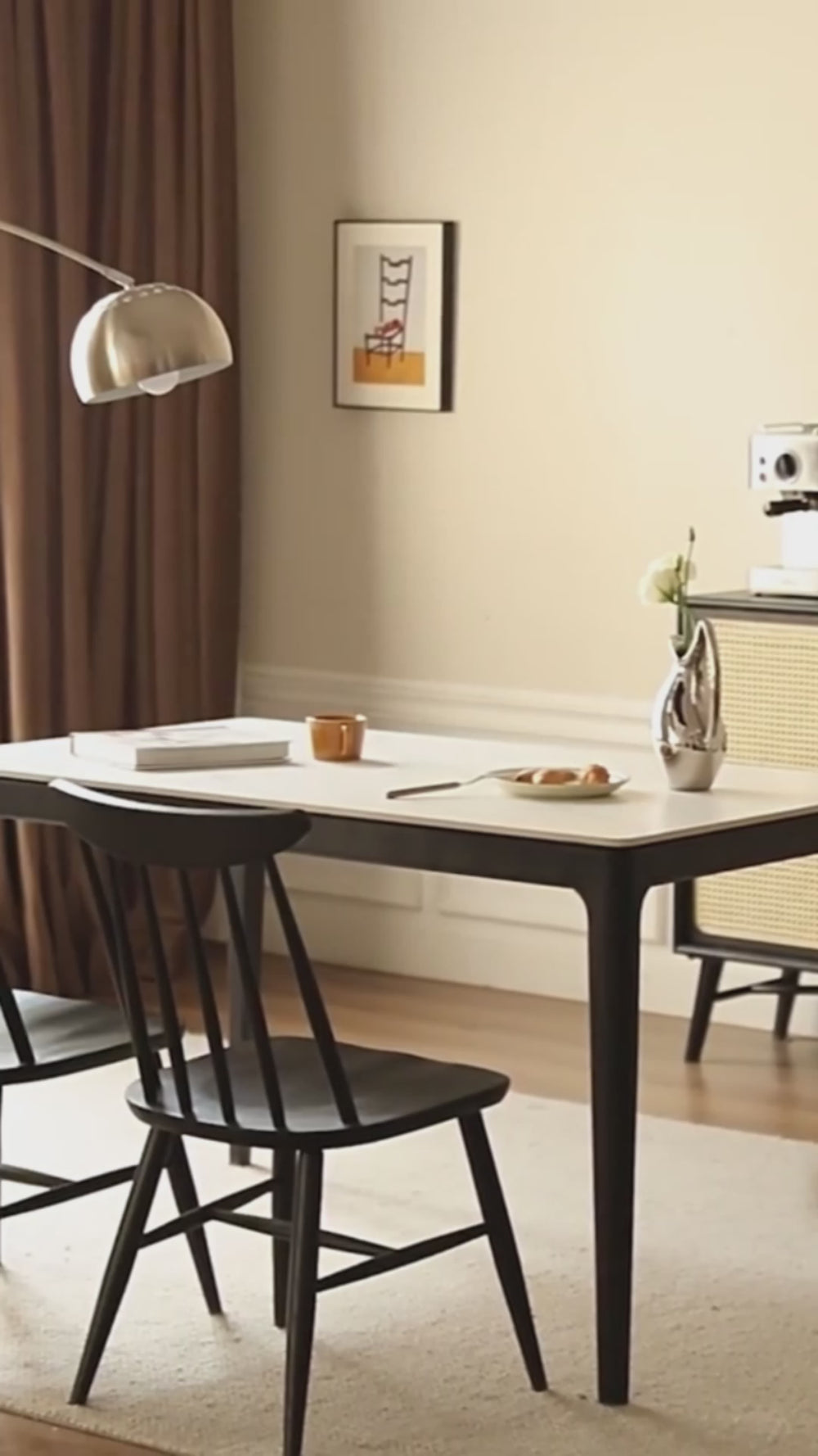 Oak Solid Wood, Solid RubberWood Dining Table Rock Slab Surface