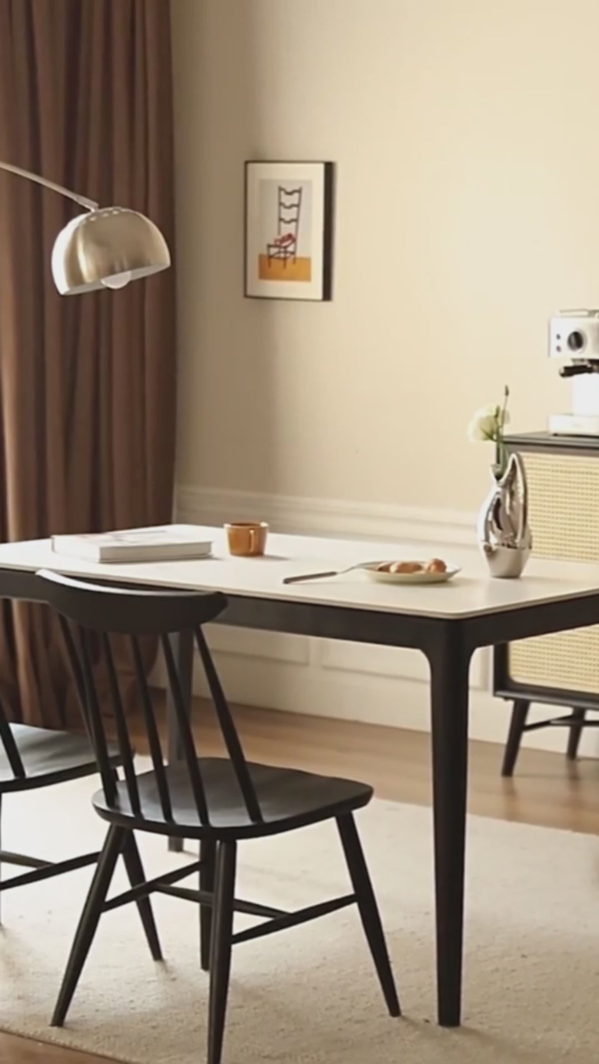 Oak Solid Wood, Solid RubberWood Dining Table Rock Slab Surface