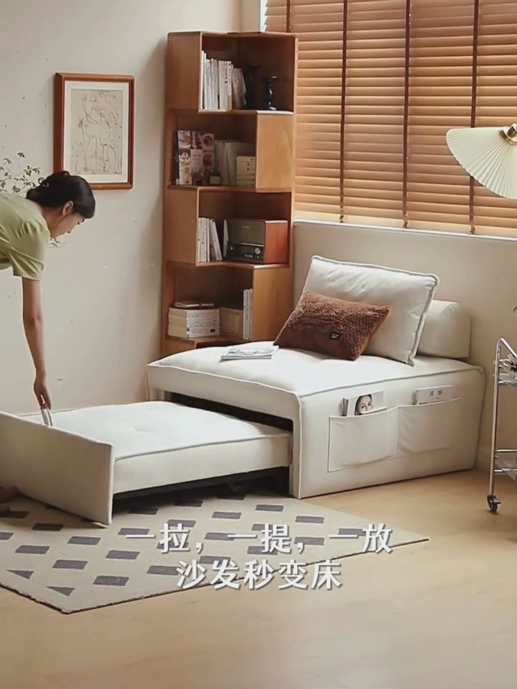 sofa bed living room cream style retractable single bed simple small ...