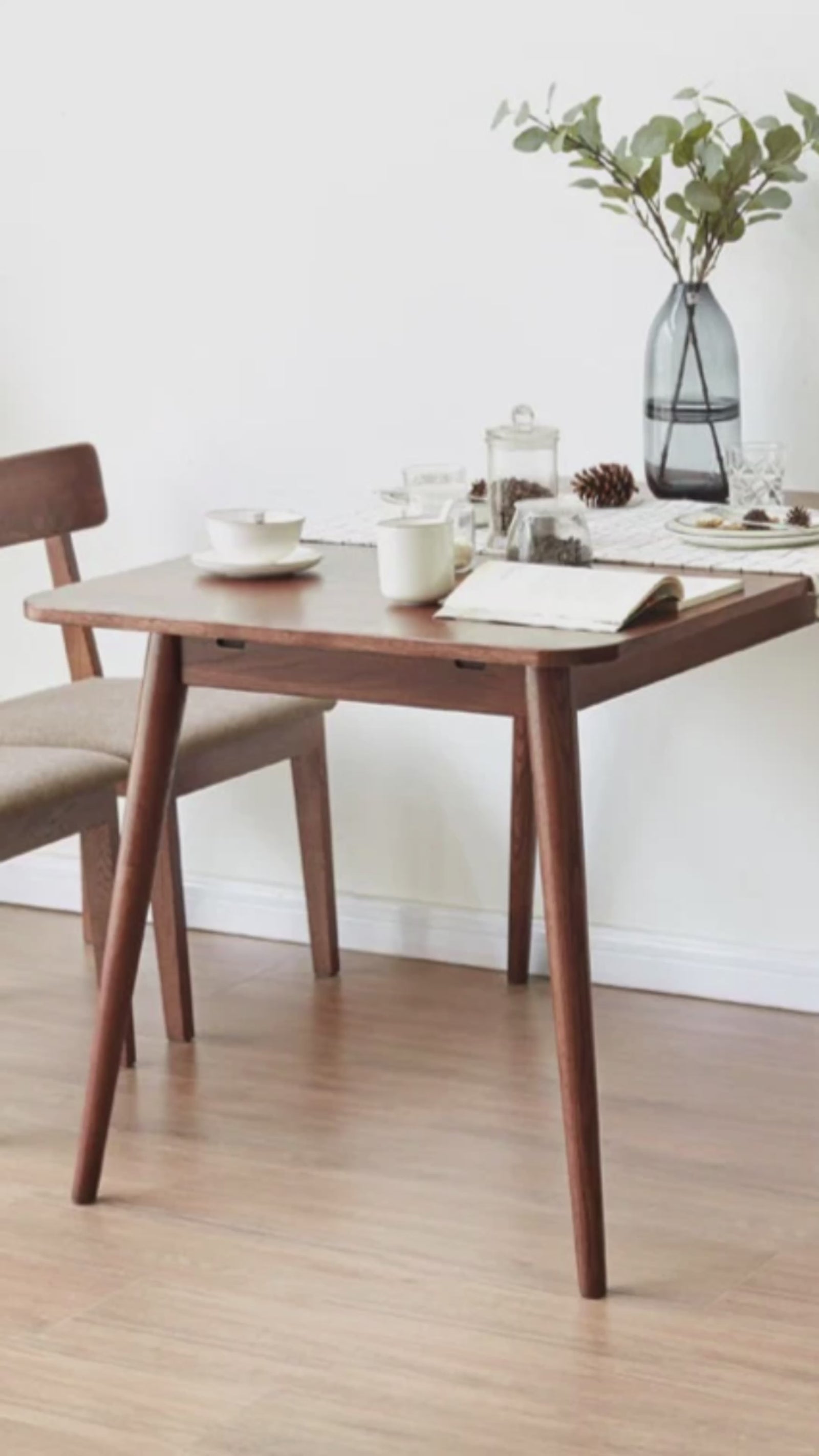 Solid Wood Telescopic Dining Table and Chair Nordic Small Unit Log ...