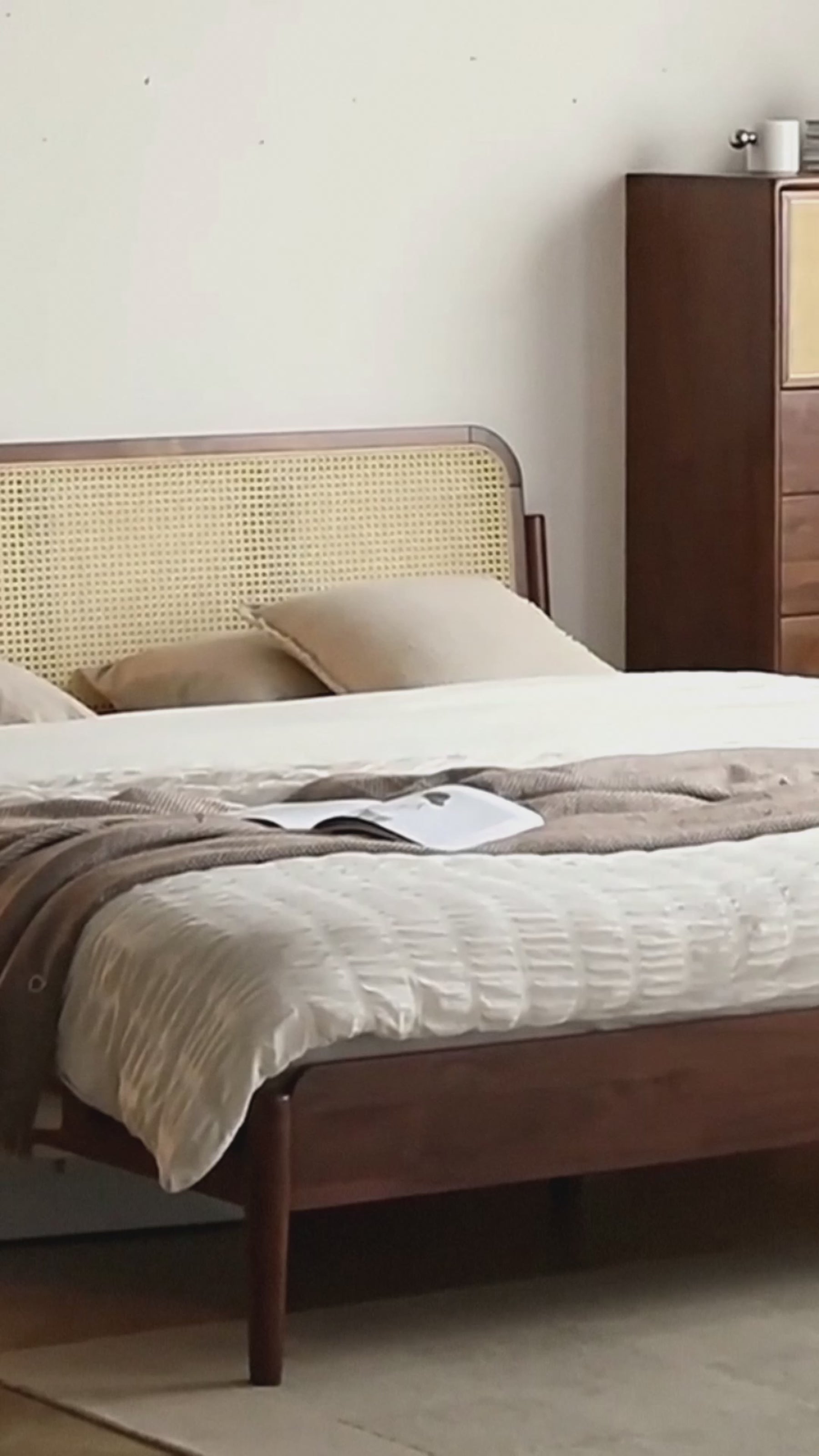 all solid wood bed North American black walnut rattan bed bedroom ...