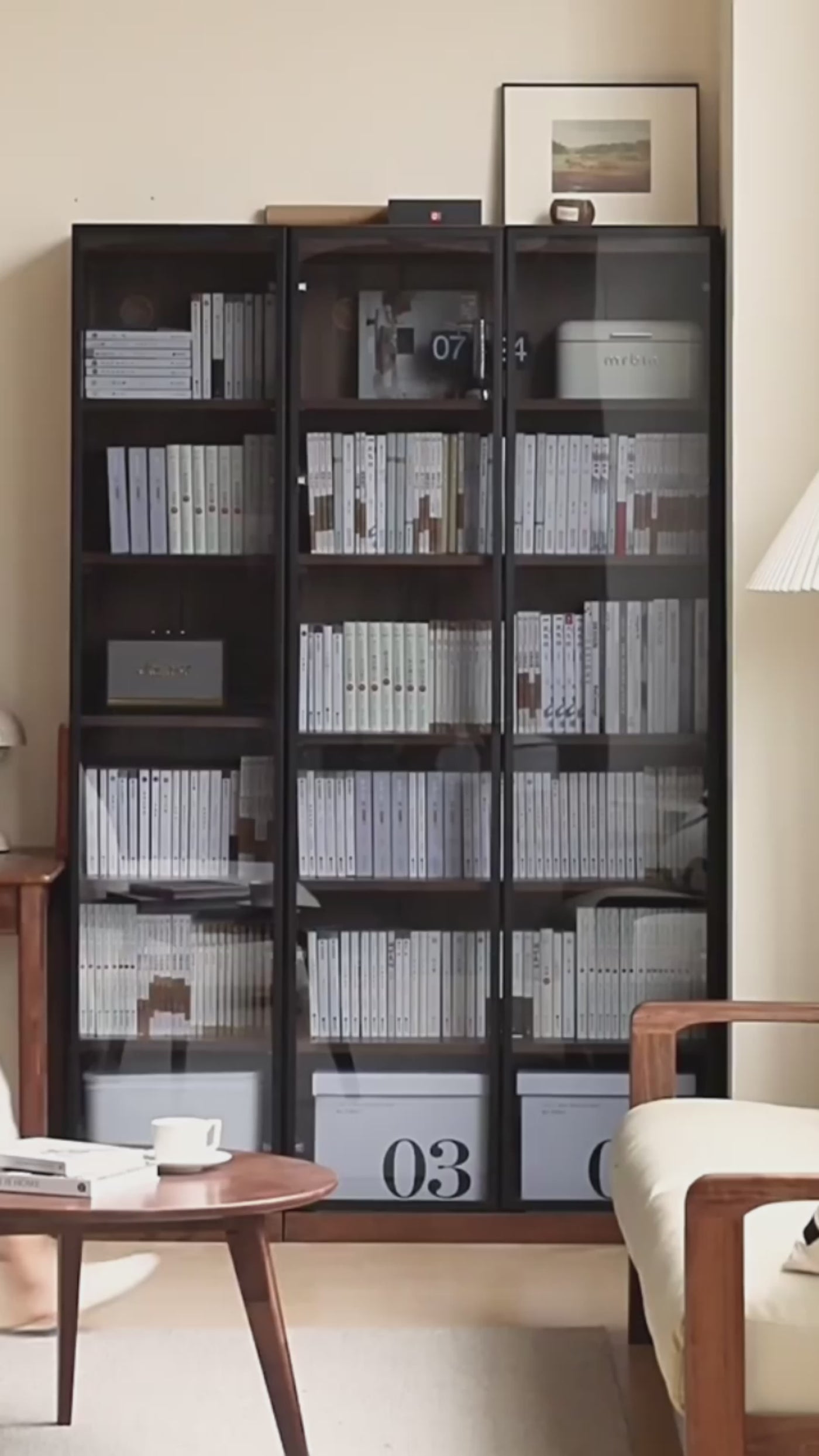 solid wood bookcase modern with glass door display cabinet Nordic ...