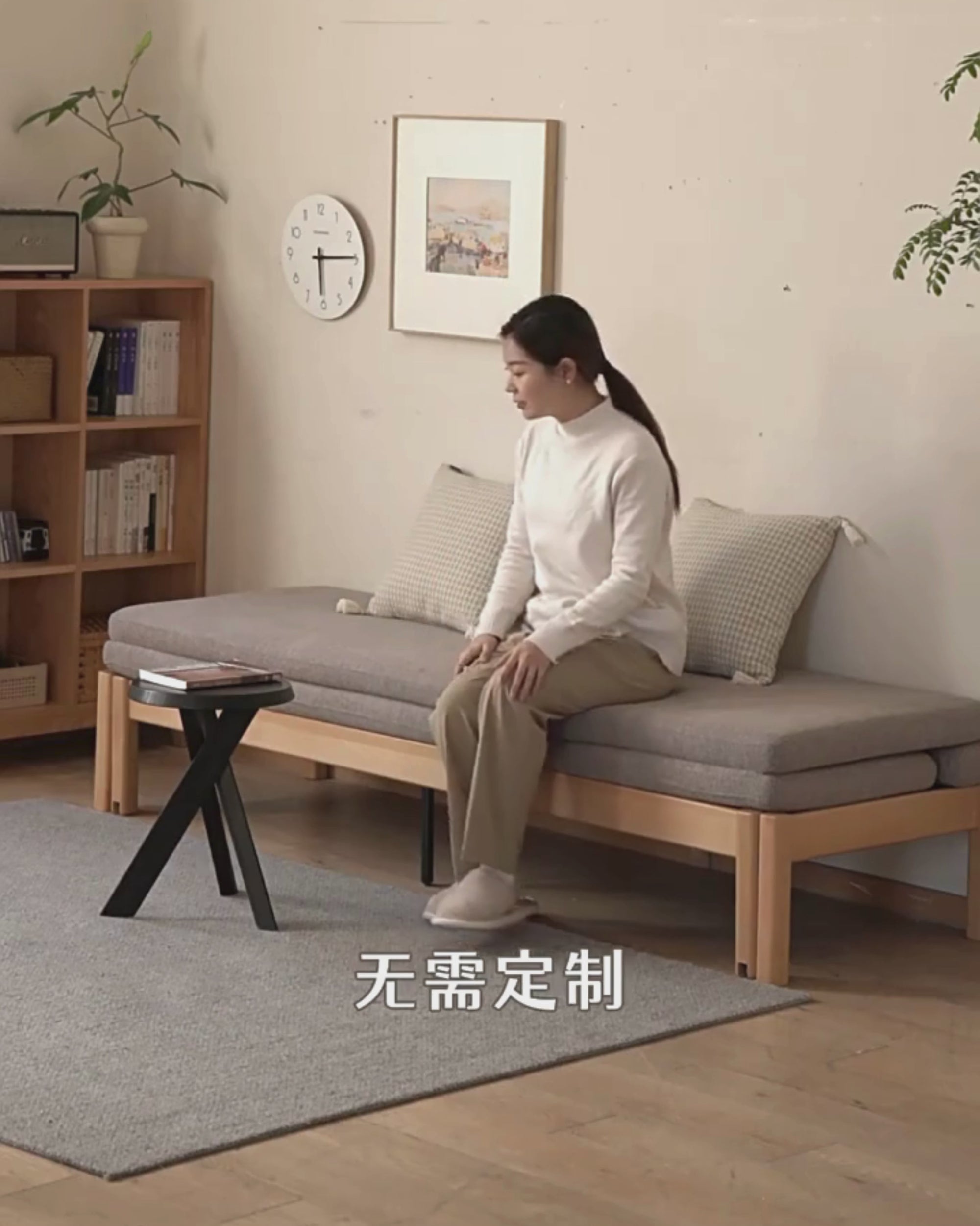 solid wood sofa bed folding dual-purpose small apartment without ...