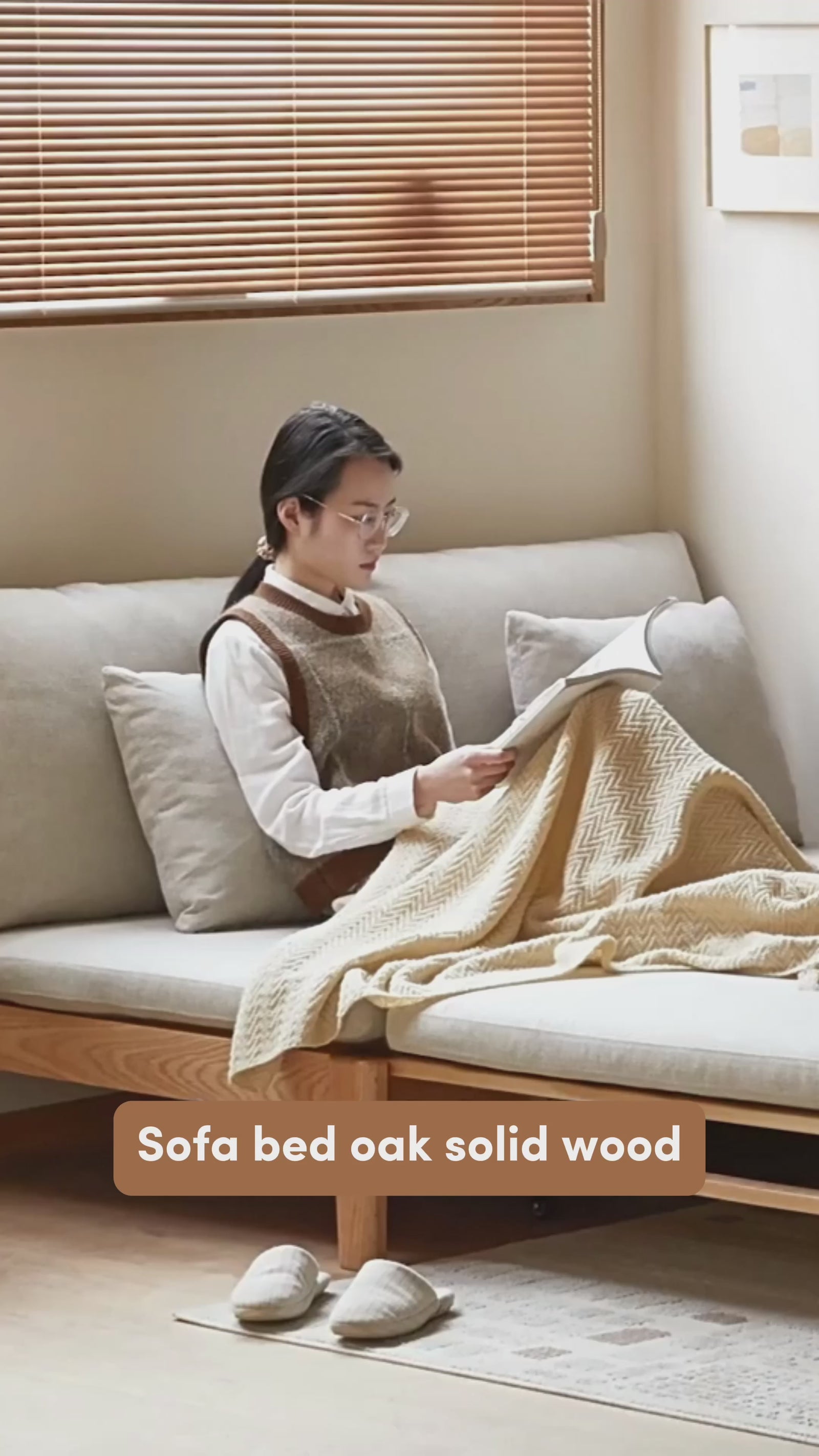 solid wood sofa bed Japanese-style living room technology cloth dual ...