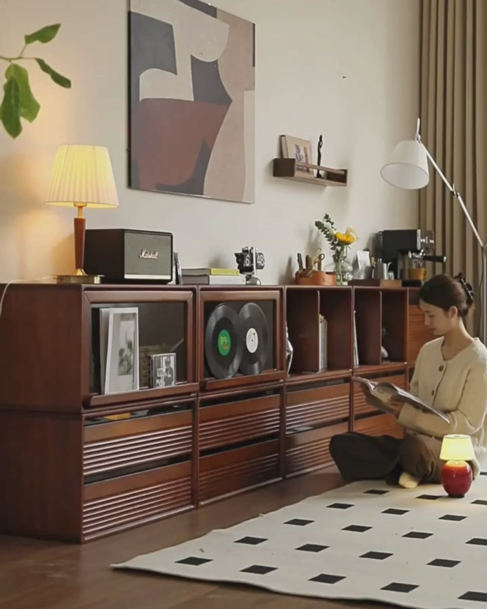 solid wood TV cabinet medieval floor storage locker integrated living ...