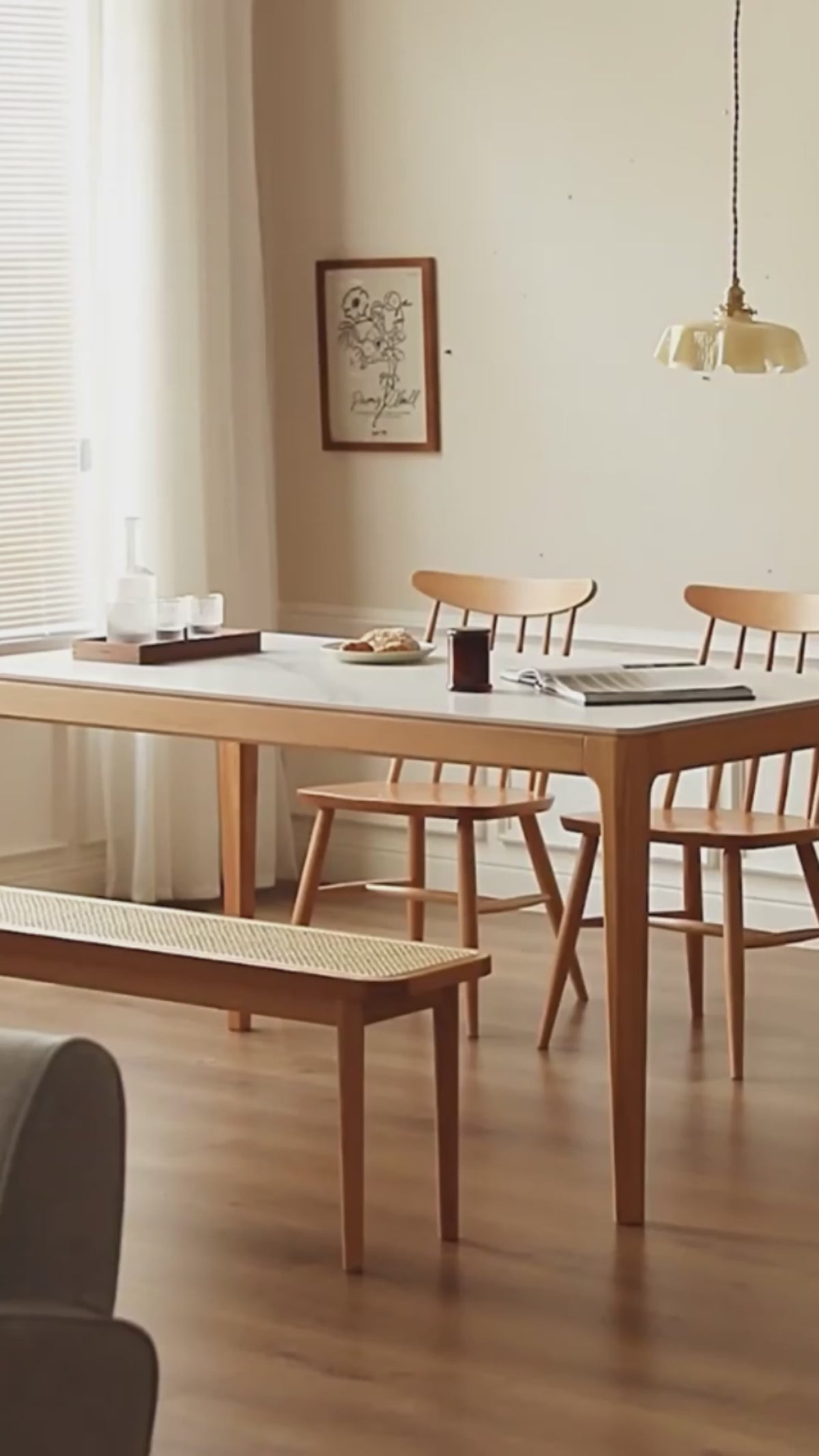 Oak, Ash Solid Wood Dining Table With Rock Slab Surface