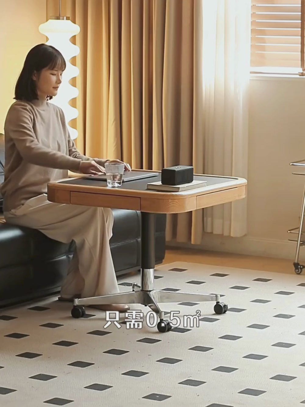 solid wood side table movable small apartment square table oak lift ...