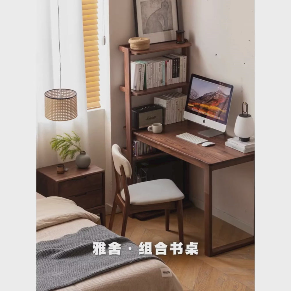 solid wood desk bookshelf integrated North American black walnut corner ...