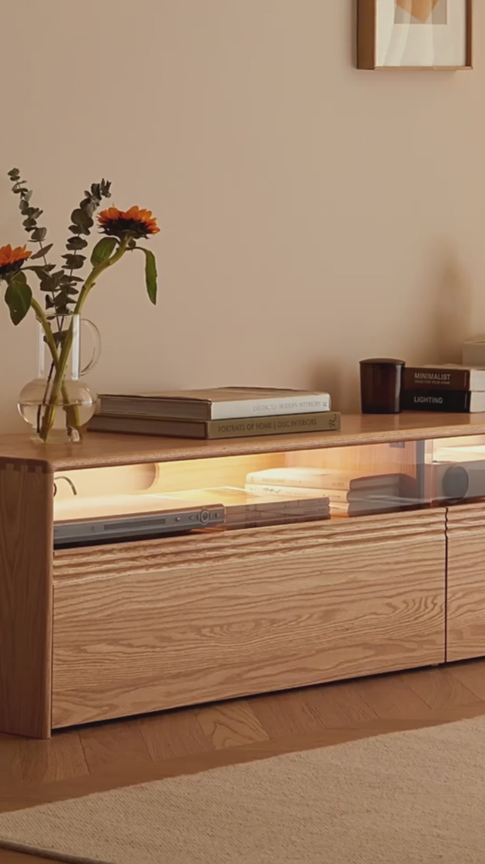 solid wood TV cabinet modern minimalist living room small apartment oak ...