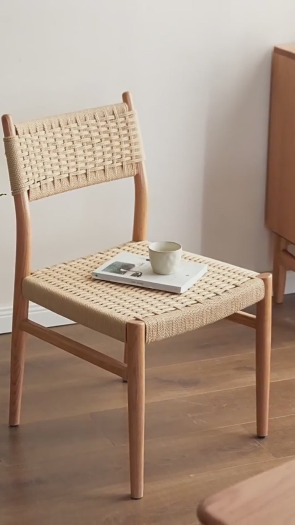 solid wood dining chair simple rope woven back chair small apartment ...