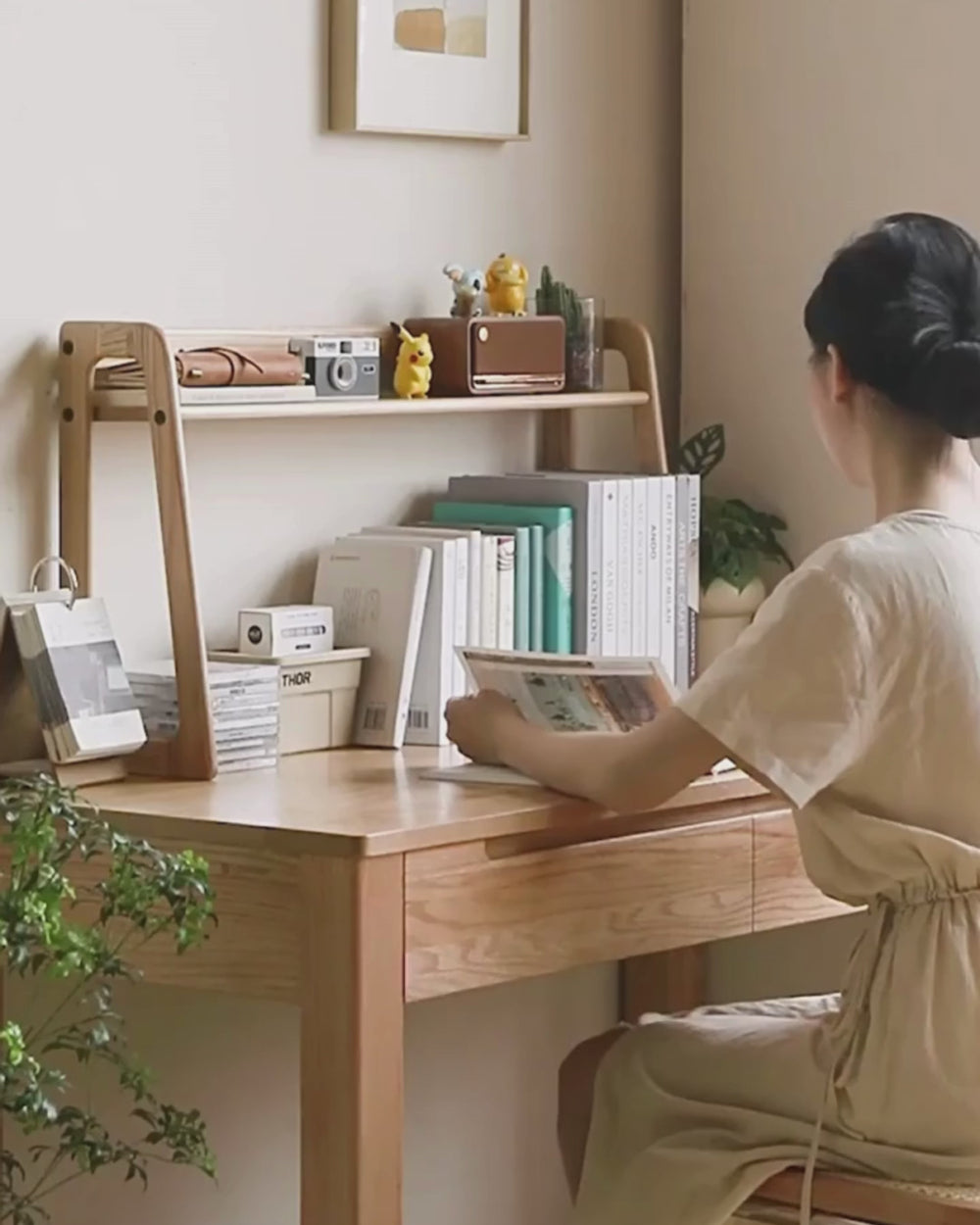 solid wood small bookshelf simple desk shelf office storage rack oak ...