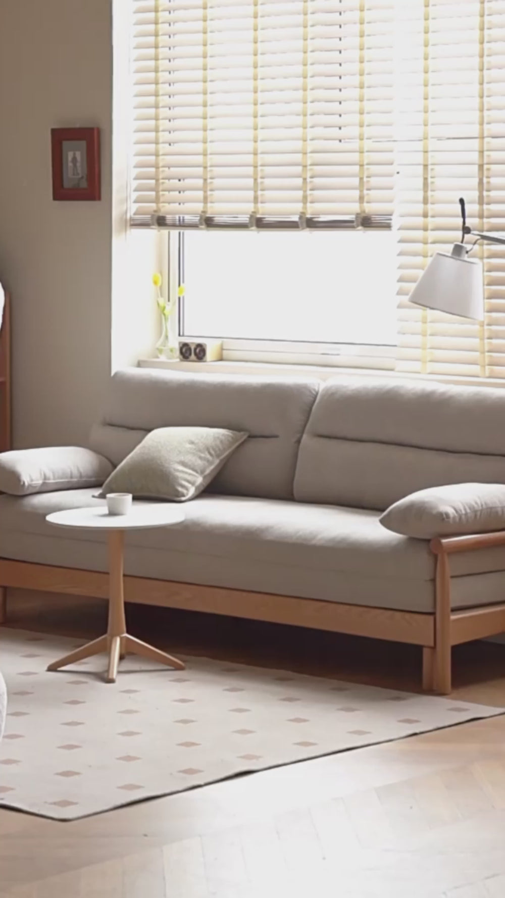 solid wood sofa bed Japanese-style small apartment oak folding sofa ...