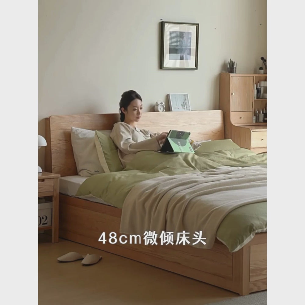 solid wood double bed simple modern log style oak box bed Nordic ...