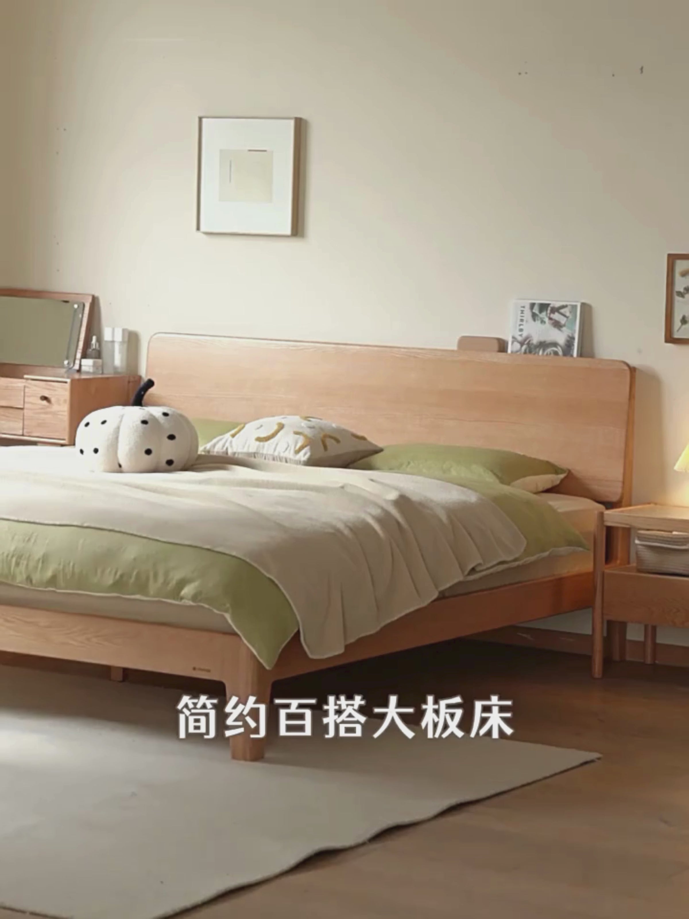 solid wood bed oak master bedroom log double bed simple reclining high ...