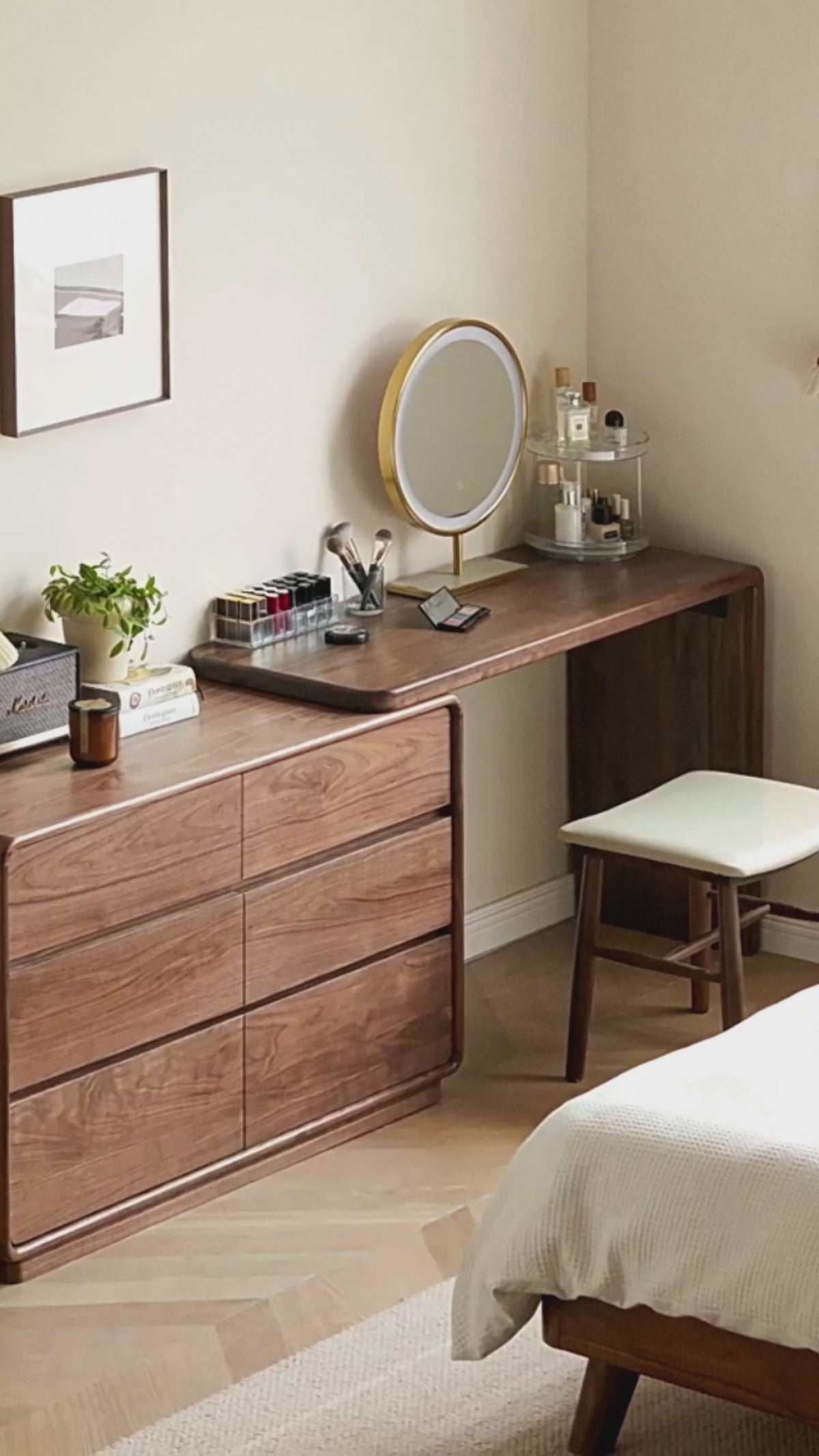 solid wood makeup table black walnut simple telescopic dressing table ...