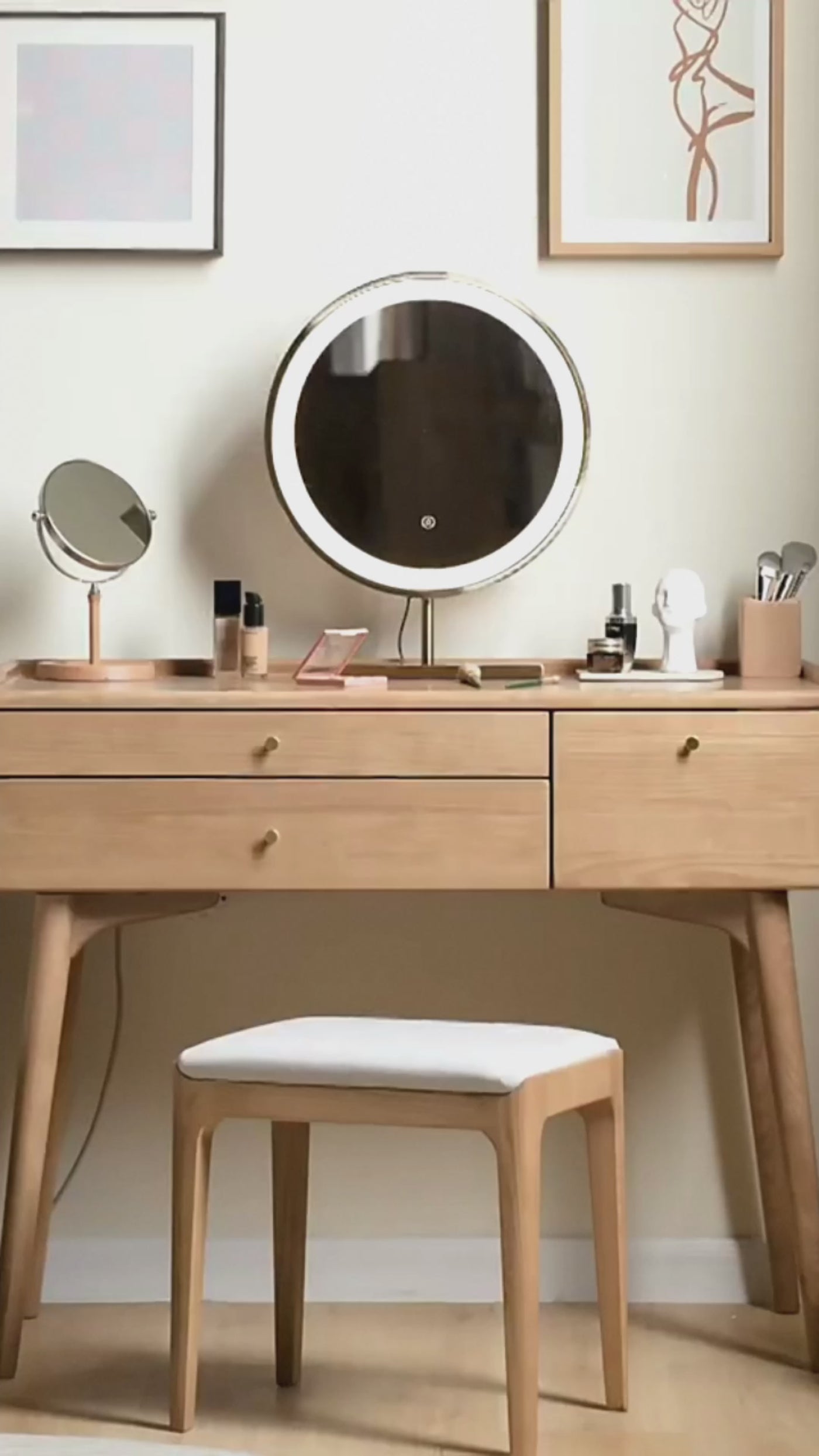 ash wood dressing table makeup mirror minimalist makeup learning all-in ...