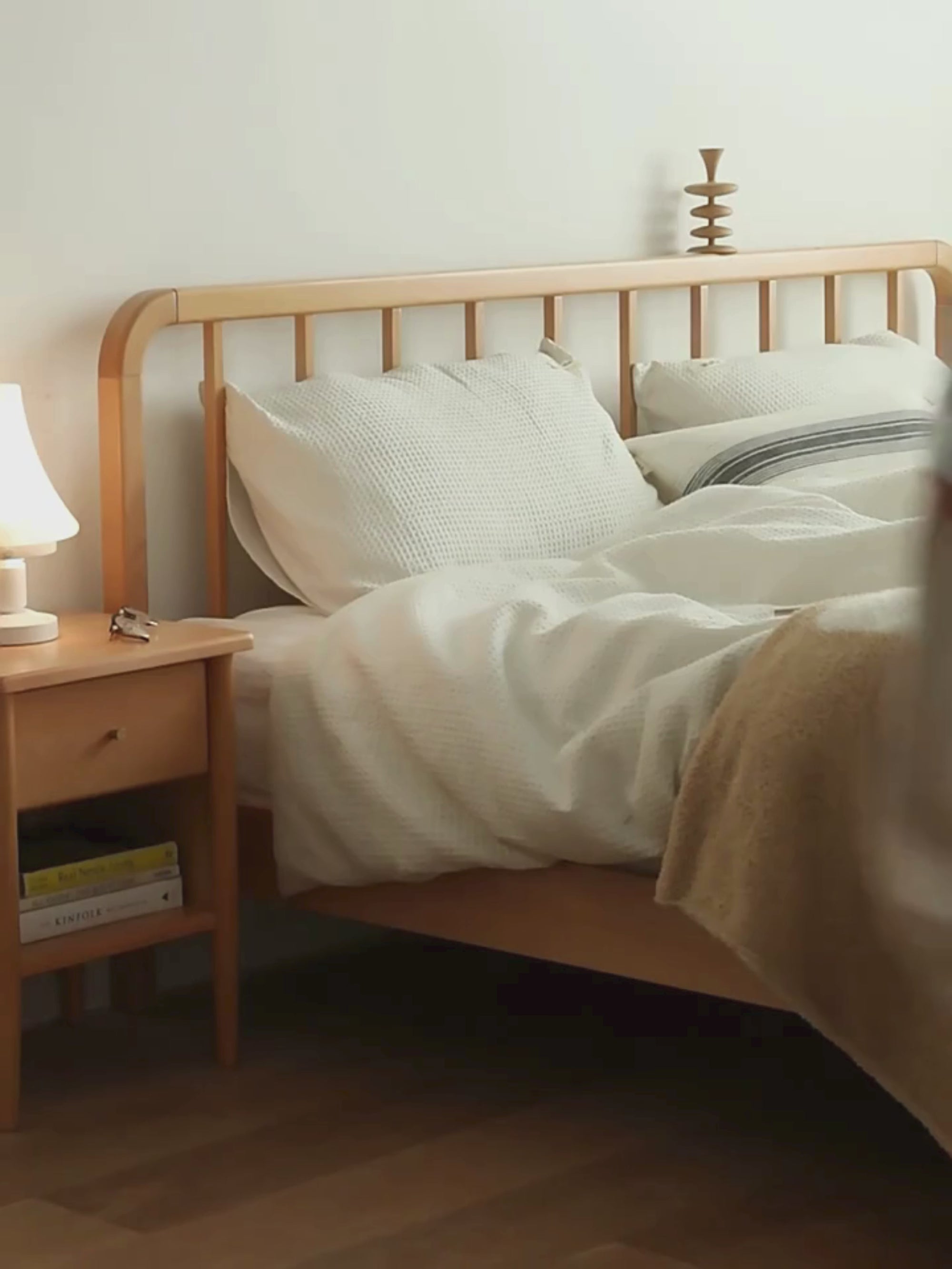 European Beech Solid Wood Bed Modern Simple Single Bed Nordic Bedroom ...