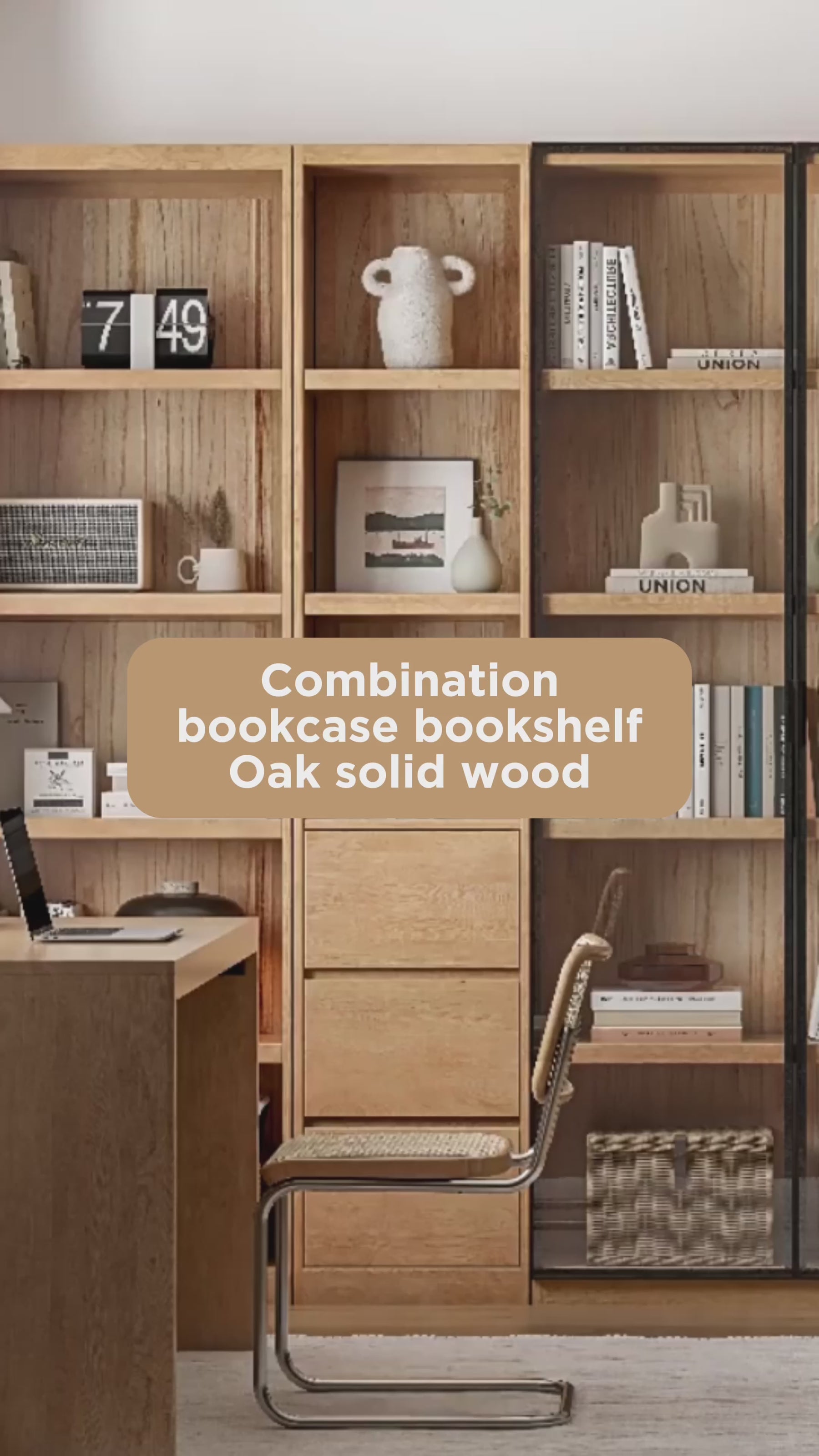 Ash Solid Wood Combination Bookcase Bookshelf