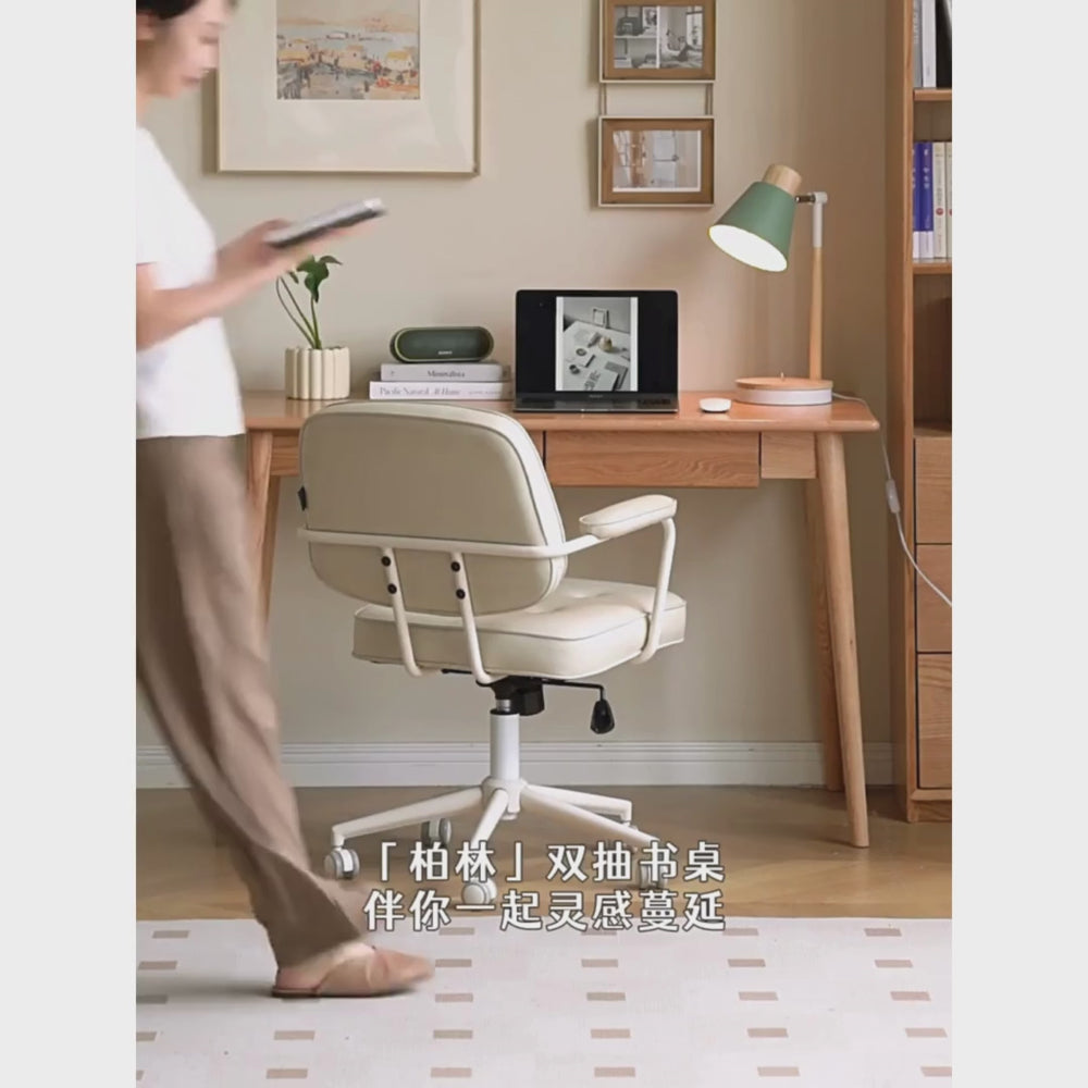 Oak Solid Wood Office Desk Spindle-Shaped Slanted Legs