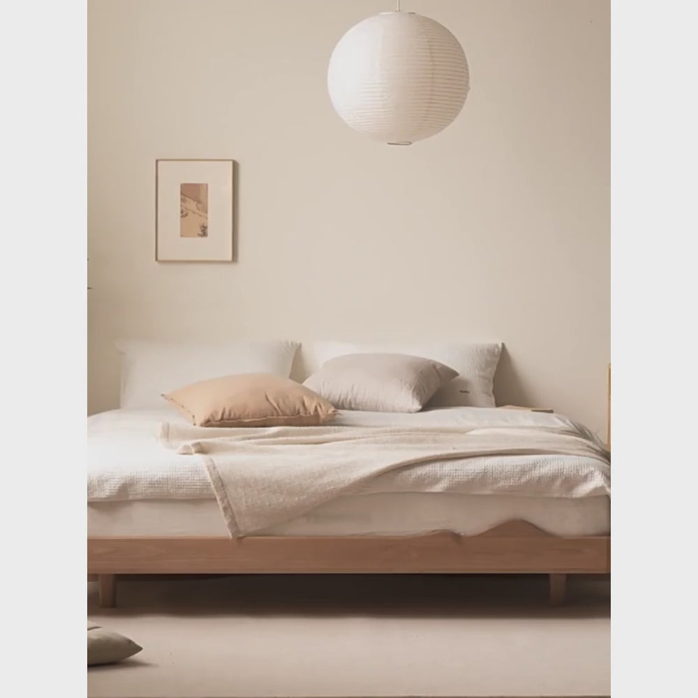 headless bed modern simple solid wood bed tatami small apartment ...