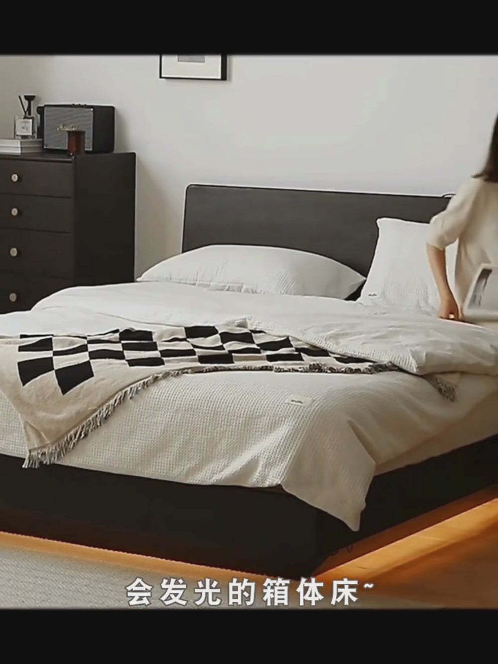 solid wood suspended luminous box bed air pressure storage bed oak ...