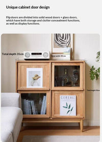 Oak, Сherry, Ash Solid Wood Four-Door Bookcase with Light, Magazine Ca