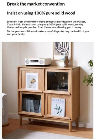 Oak, Сherry, Ash Solid Wood Four-Door Bookcase with Light, Magazine Ca