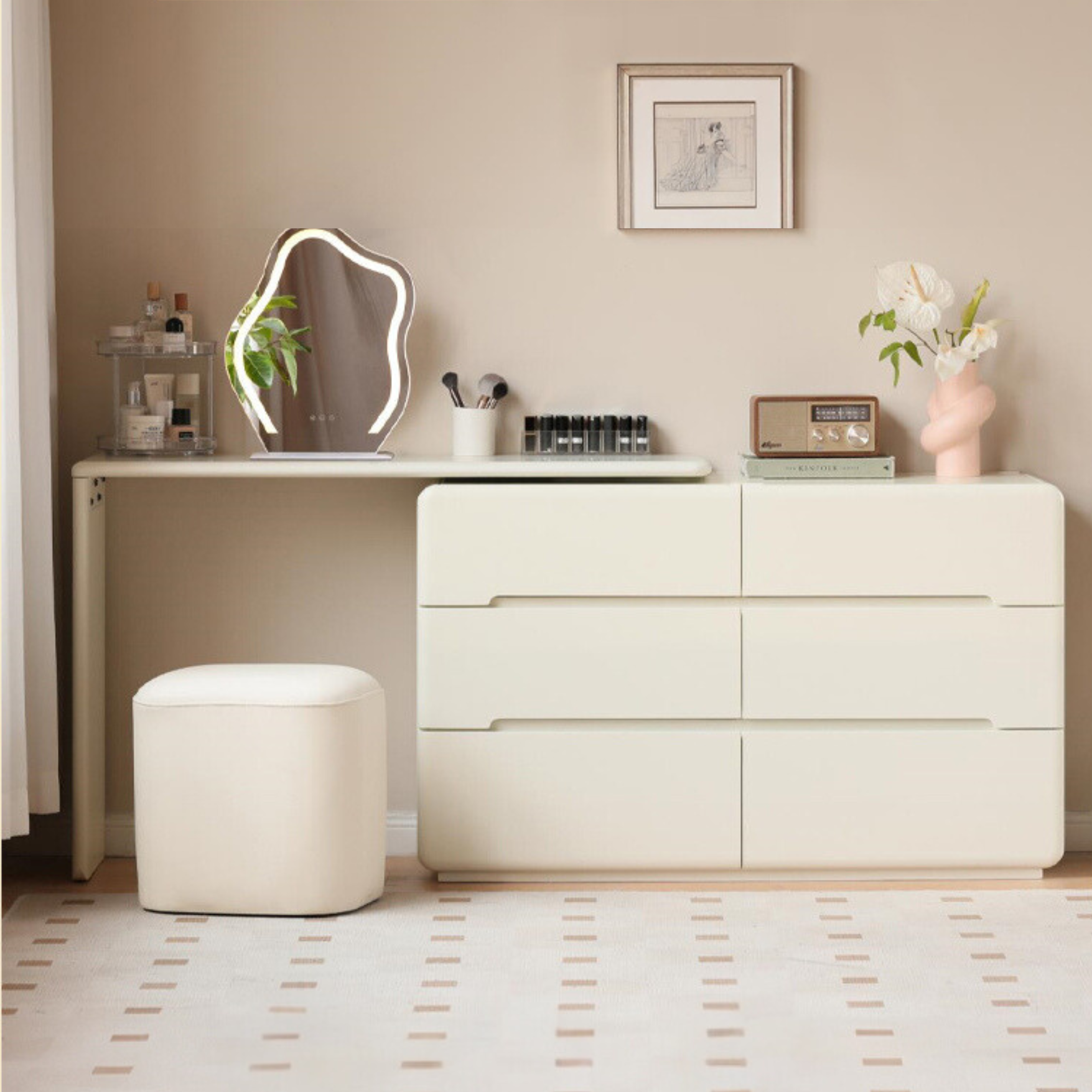 Solid Wood Makeup Table Cream Air Bedroom Bucket Cabinet Dressing Table ...