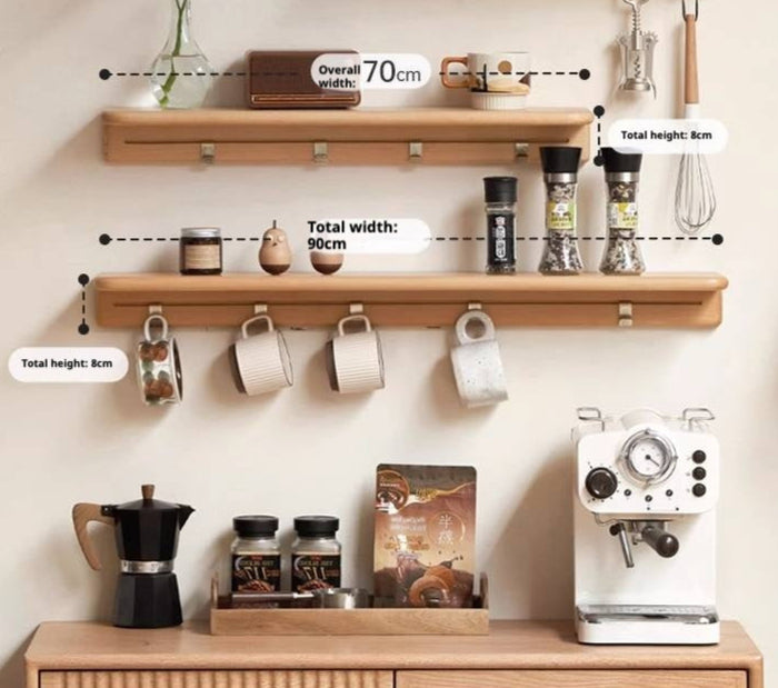 solid wood wall one-word shelf wall shelf with hook living room wood ...
