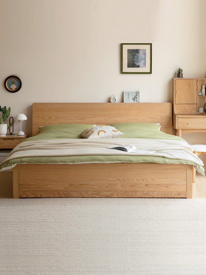 solid wood double bed simple modern log style oak box bed Nordic ...