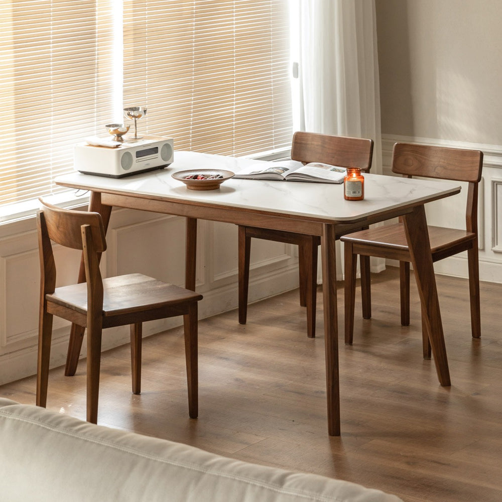 Nordic solid wood dining table small apartment white slate dining table ...