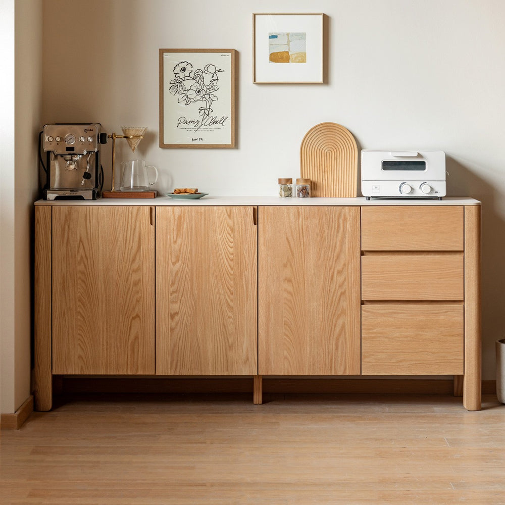 Solid Wood Rock Board Dinner Side Cabinet Modern Wall Storage Cabinet ...