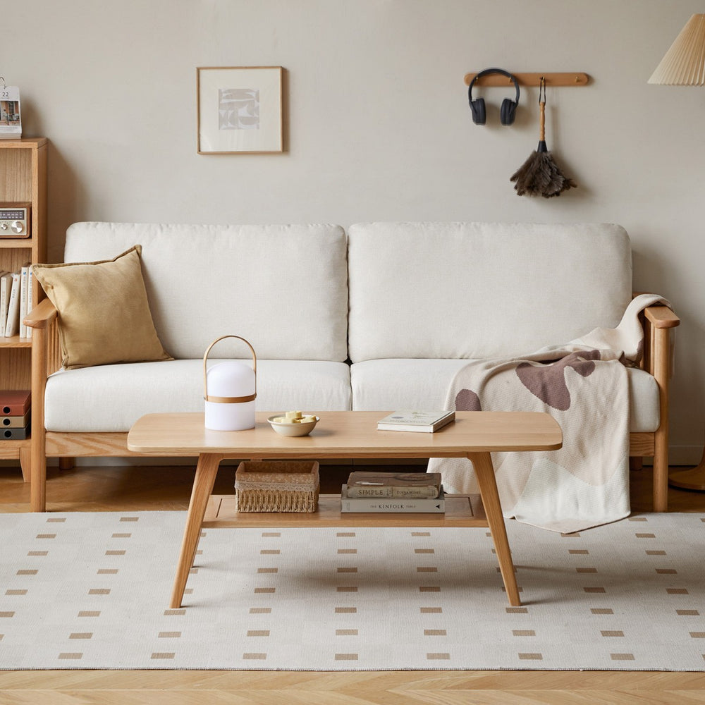 all solid wood sofa living room modern simple small apartment fabric ...