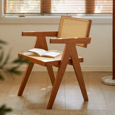 Ash, Oak, Cherry, Black Walnut, Beech Solid Wood Retro Rattan Chair