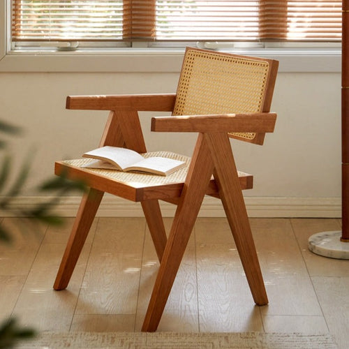 Ash, Oak, Cherry, Black Walnut, Beech Solid Wood Retro Rattan Chair