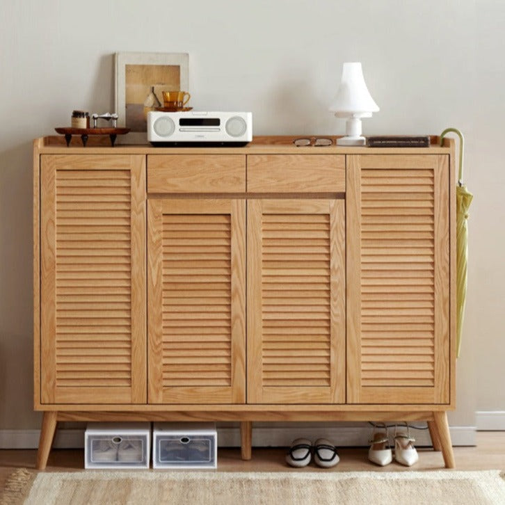 Oak Solid Wood Shutter Door Shoe Cabinet