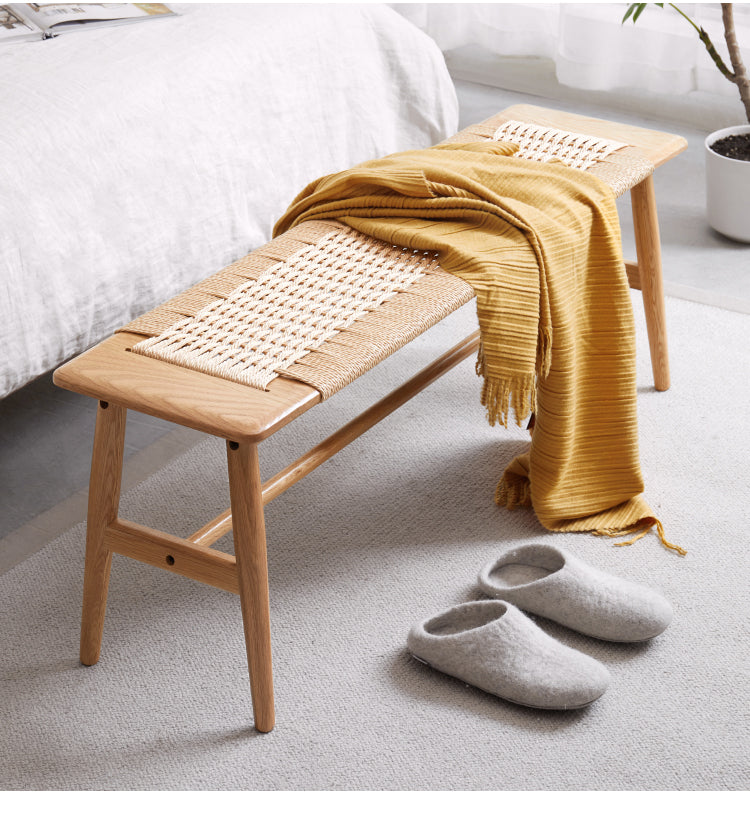 solid wood rope bench simple household bench Nordic modern restaurant ...