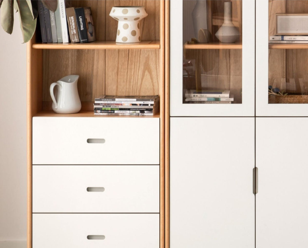 solid wood bookcase European beech bookshelf full wall display cabinet ...