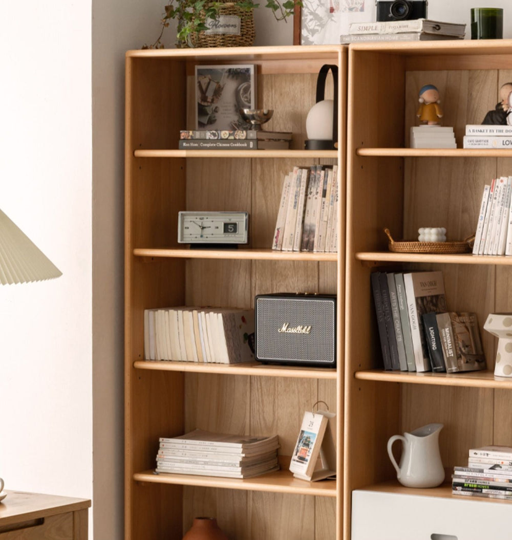 solid wood bookcase European beech bookshelf full wall display cabinet ...