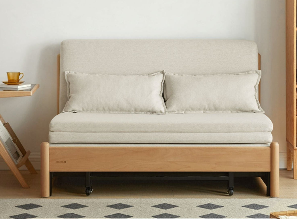 solid wood sofa bed modern minimalist foldable bed Nordic small ...