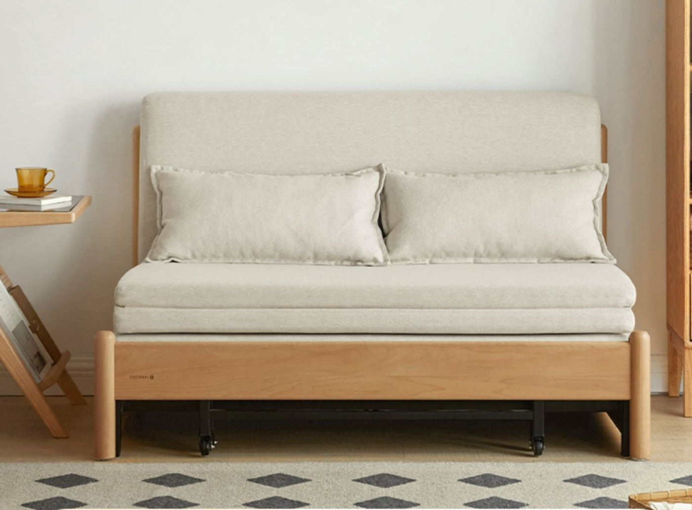 solid wood sofa bed modern minimalist foldable bed Nordic small apartment living room dual ...