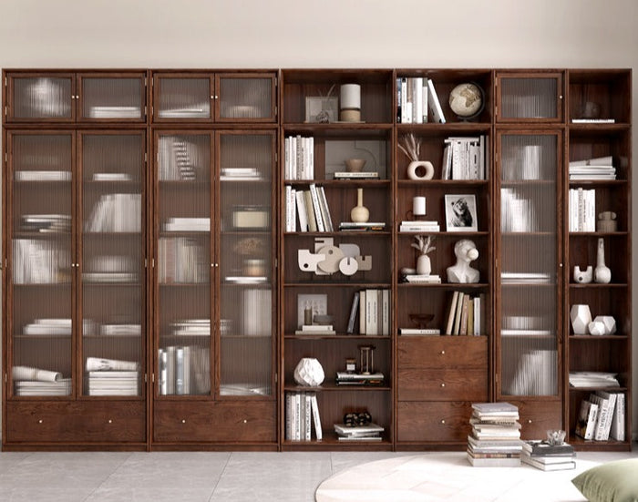 solid wood dust-proof glass door bookcase background wall floor-to ...