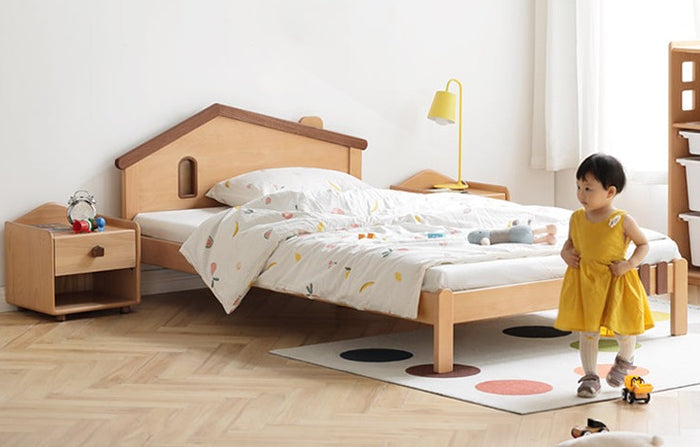 Little House Kids Bed with 15min Delay Turning Off the Lights, Beech")