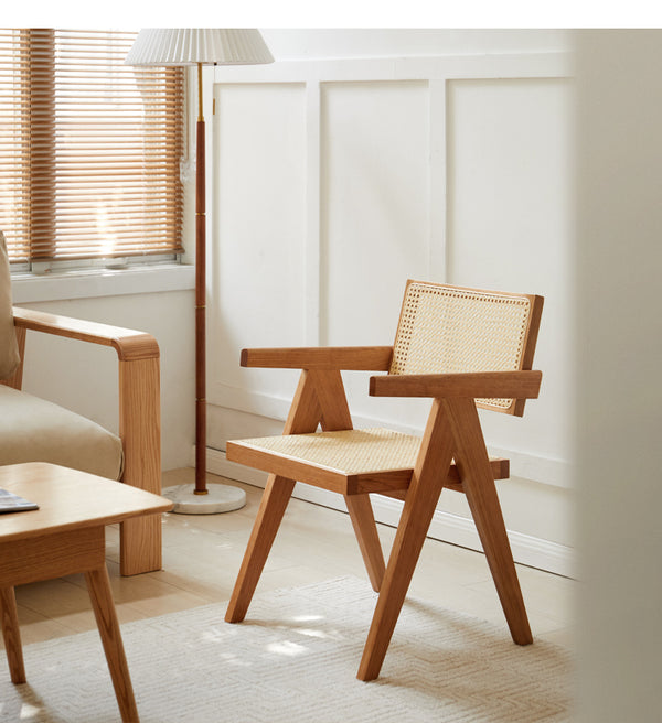 Ash, Oak, Cherry, Black Walnut Solid Wood Retro Rattan Chair: