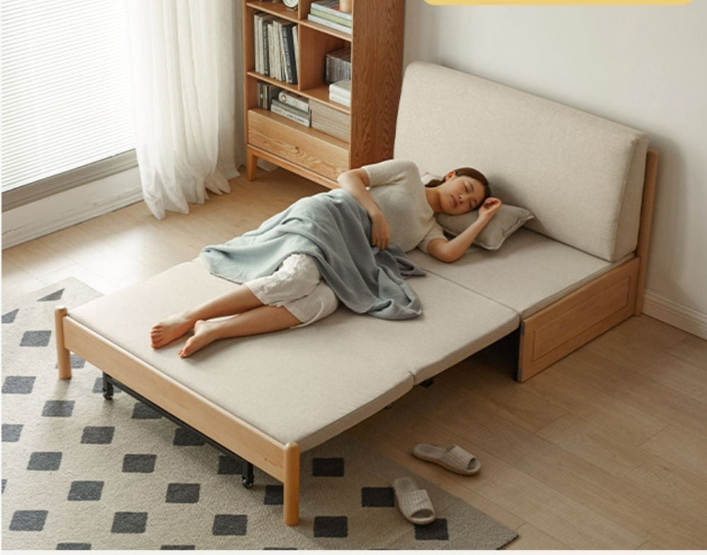 solid wood sofa bed modern minimalist foldable bed Nordic small ...