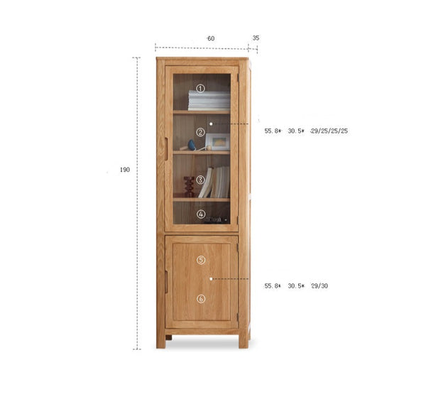 Oak solid wood Narrow bookcase with doors wood